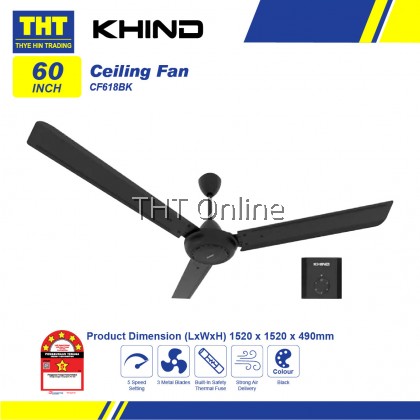 Khind 60'' Regulator 3 Blades Ceiling Fan CF618BK (Black)
