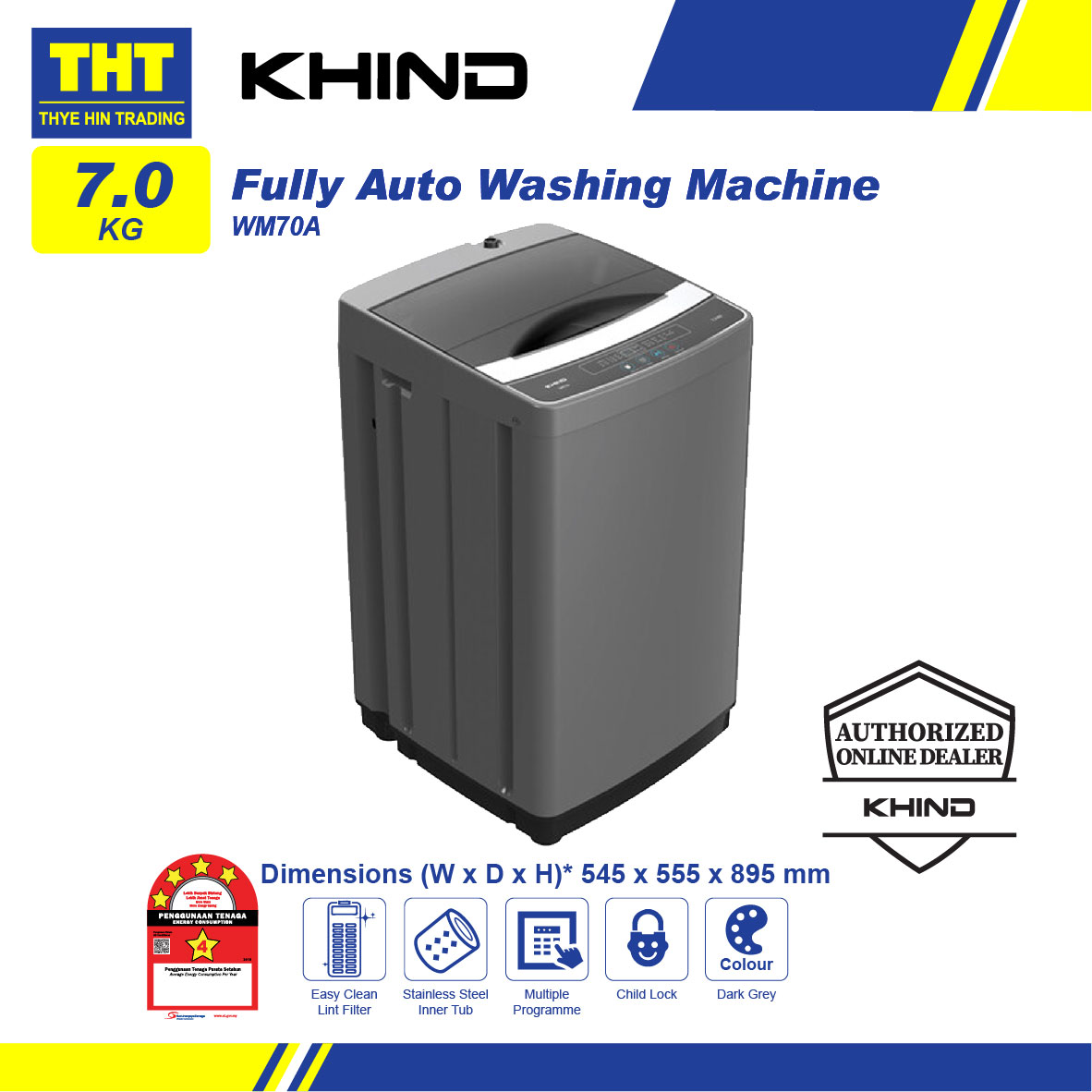 [ 7KG] Khind Fully Auto Washing Machine WM70A